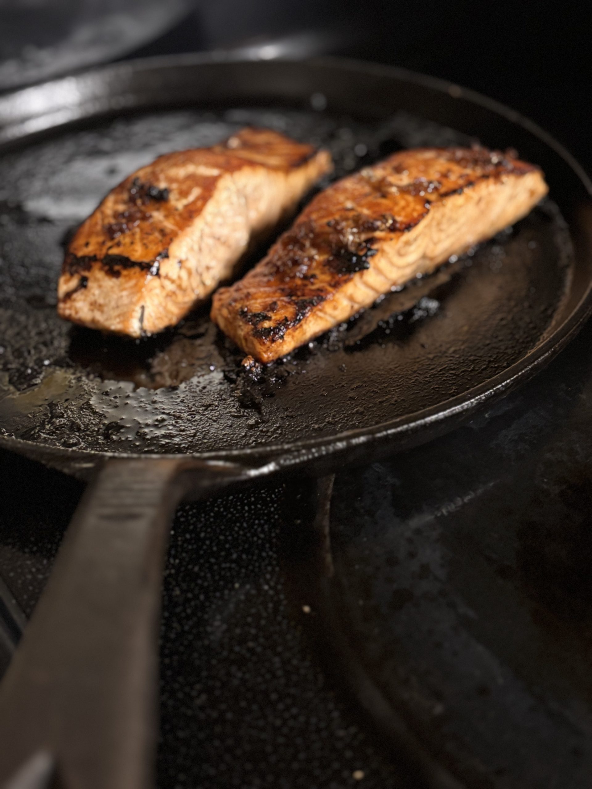 Ginger-Honey-Garlic Glazed Salmon in a Cast Iron Skillet - Nancy Peck Cook
